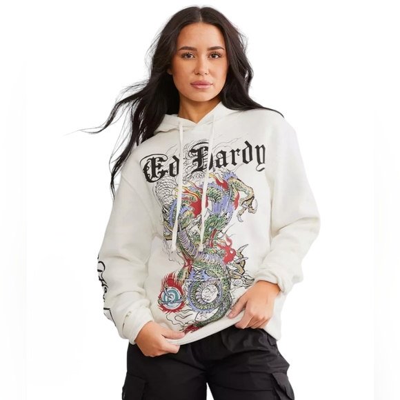 Ed Hardy | Sweaters | Ed Hardy Japan Dragon Ivory Pullover Hoodie ...